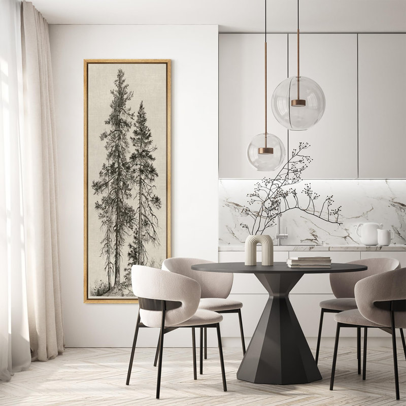 wall26 Vintage Pine Tree Drawing Classic Country Rustic Artwork - Extra Large Framed Wall Art ...